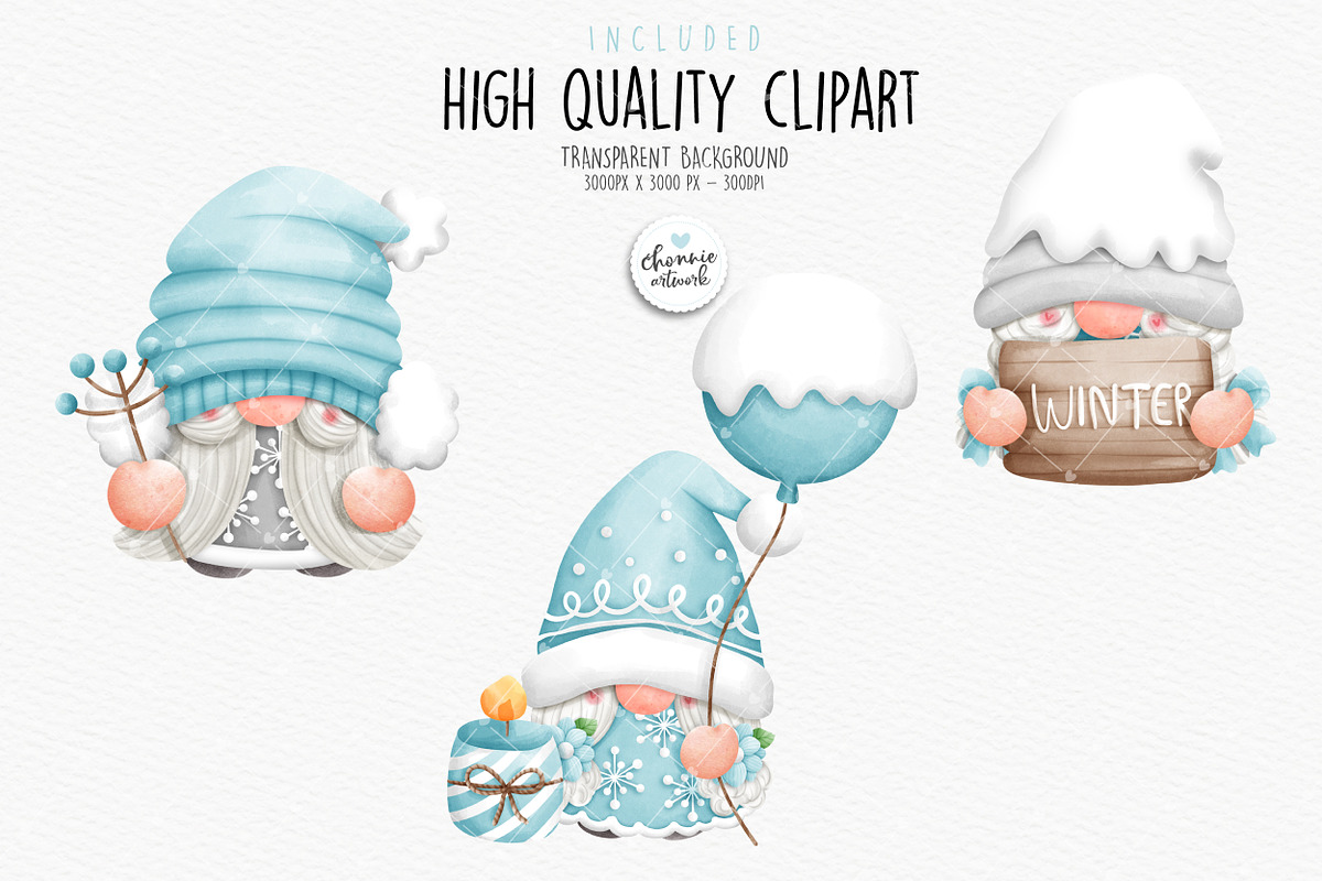 Winter gnome clipart, gnome clipart, a Seasonal Illustration by ...