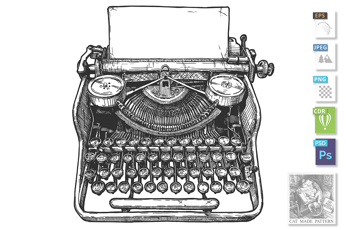 Vintage mechanical typewriter, an Education Illustration by CatMadePattern