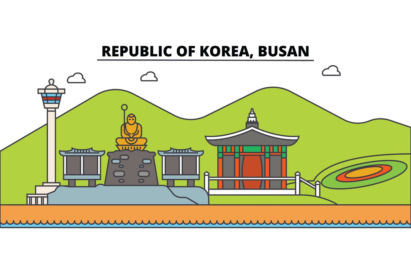 South Korea, Busan outline city skyline, linear illustration, banner ...