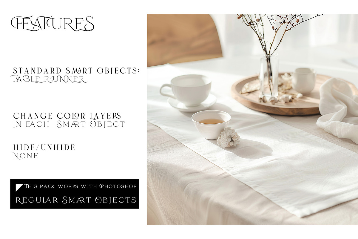 Table Runner with Smart Objects, a Household Mockup by mock-ups