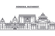 Romania, Bucharest line skyline vector illustration. Romania, Bucharest ...