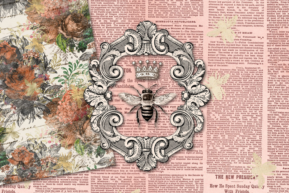 Vintage Honey Bee Digital Paper, a Pattern Graphic by Digital Curio