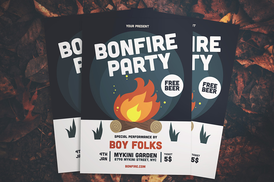 Bonfire Party Flyer, a Flyer Template by Gumico Studio.