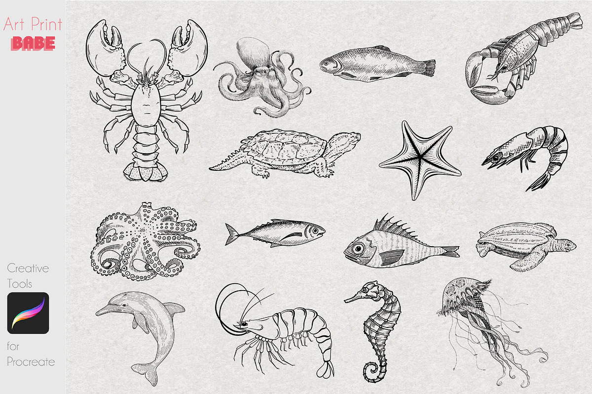Sea Animals Stamps Underwater Ocean