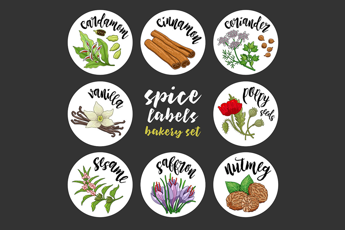 Spices and herbs labels set, a Decorative Illustration by Primula`s shop