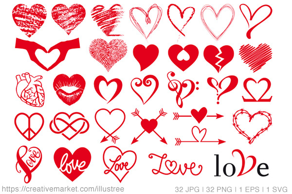 32 heart designs vector set | Graphics ~ Creative Market