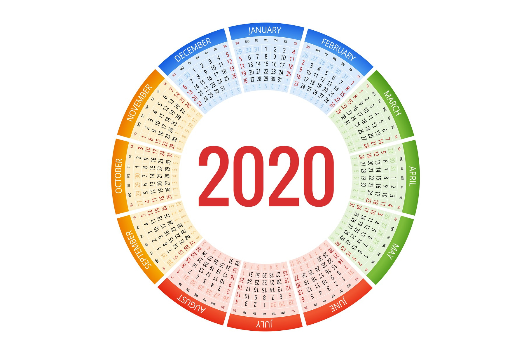 Colorful round calendar 2020 design | Textures ~ Creative Market