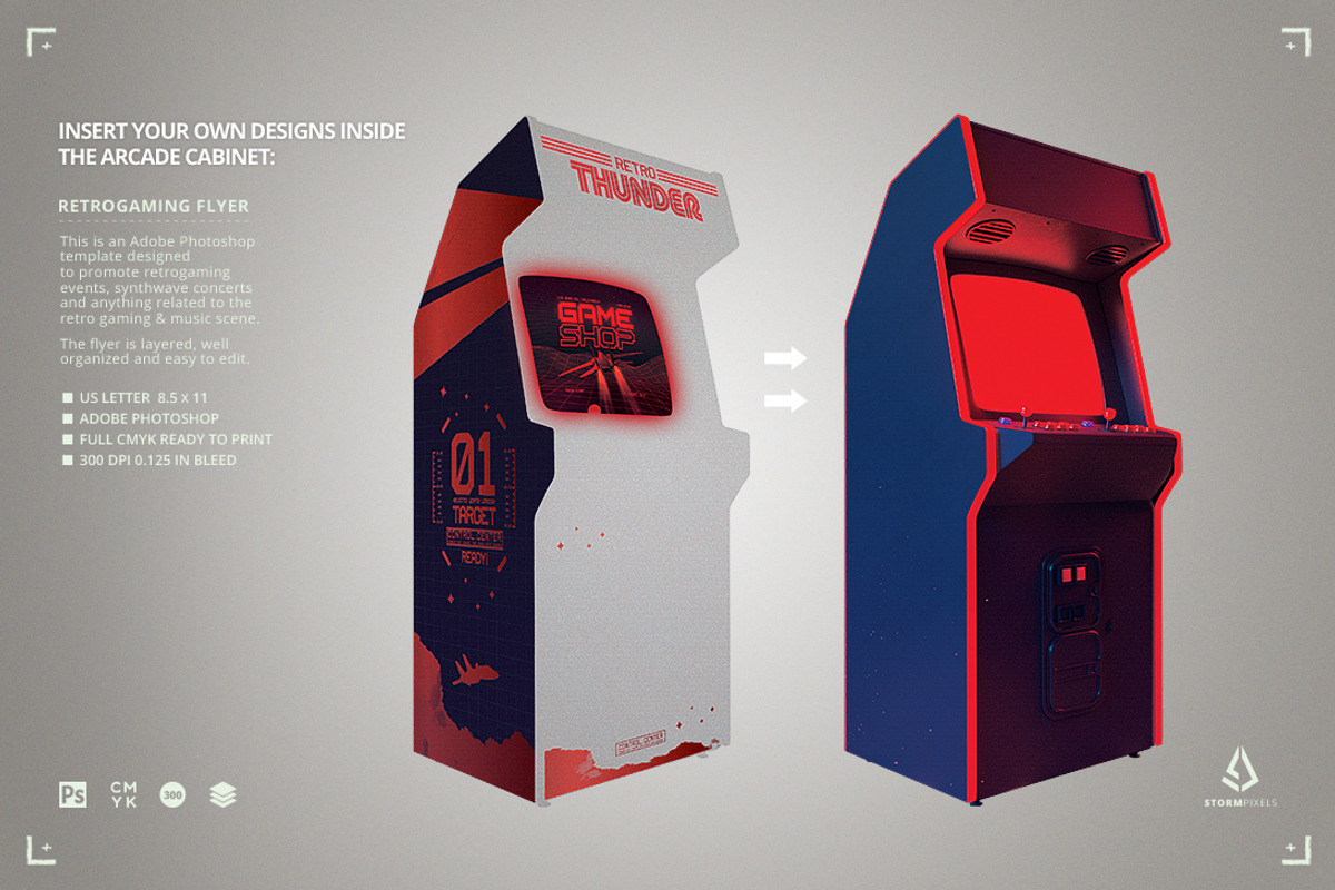 Retro Gaming Flyer 80s Arcade Cover, a Flyer Template by Storm Pixels