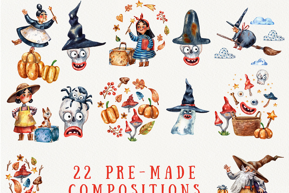 Cute Magicians - Watercolor Clip Art, a Texture Illustration by ...