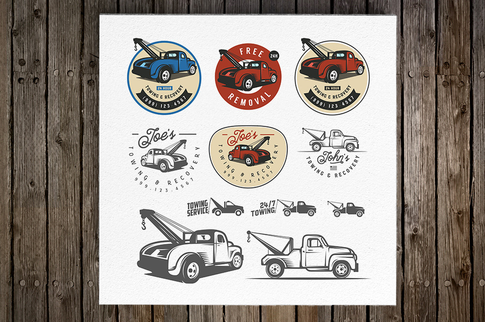 Car towing truck service emblems, a Transportation Illustration by 1baranov