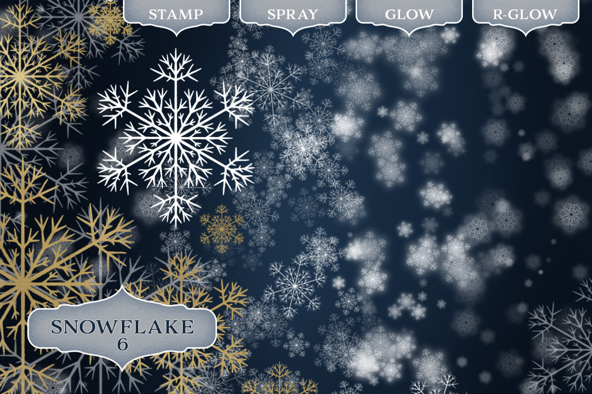Snowflake Photoshop Brush set, a Brush Add-On by Wonderbox Creative