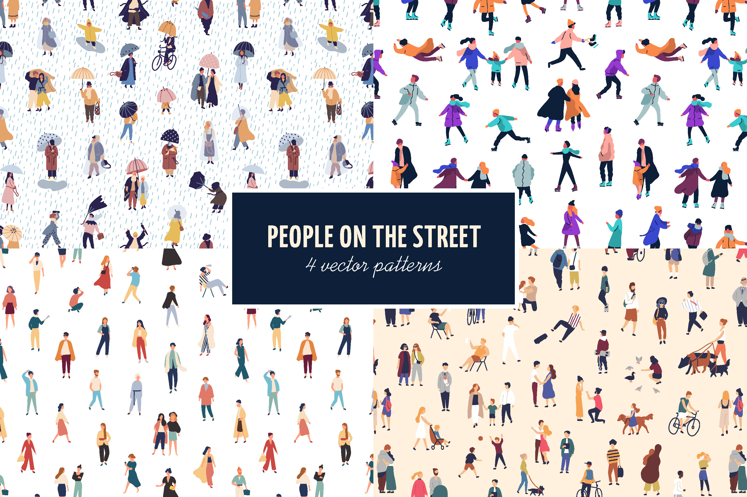 Tiny people seamless patterns set, a Pattern Graphic by Good Studio