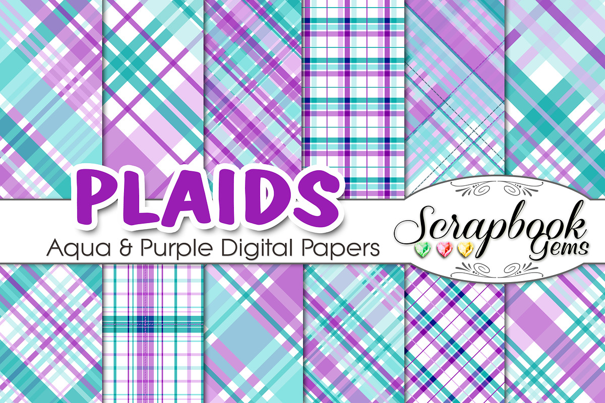 Purple & Teal Plaid Digital Papers, a Pattern Graphic by Scrapbook Gems