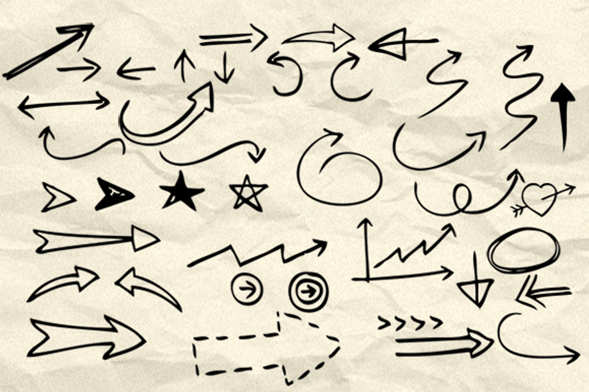 90 Hand Drawn Arrow & Symbol Brushes, a Brush Add-On by Graphicsfuel