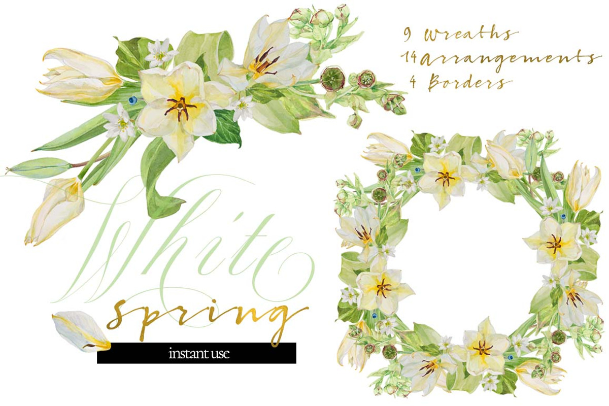 White Bouquets&Wreaths in watercolor, an Illustration by watercolorwild ...