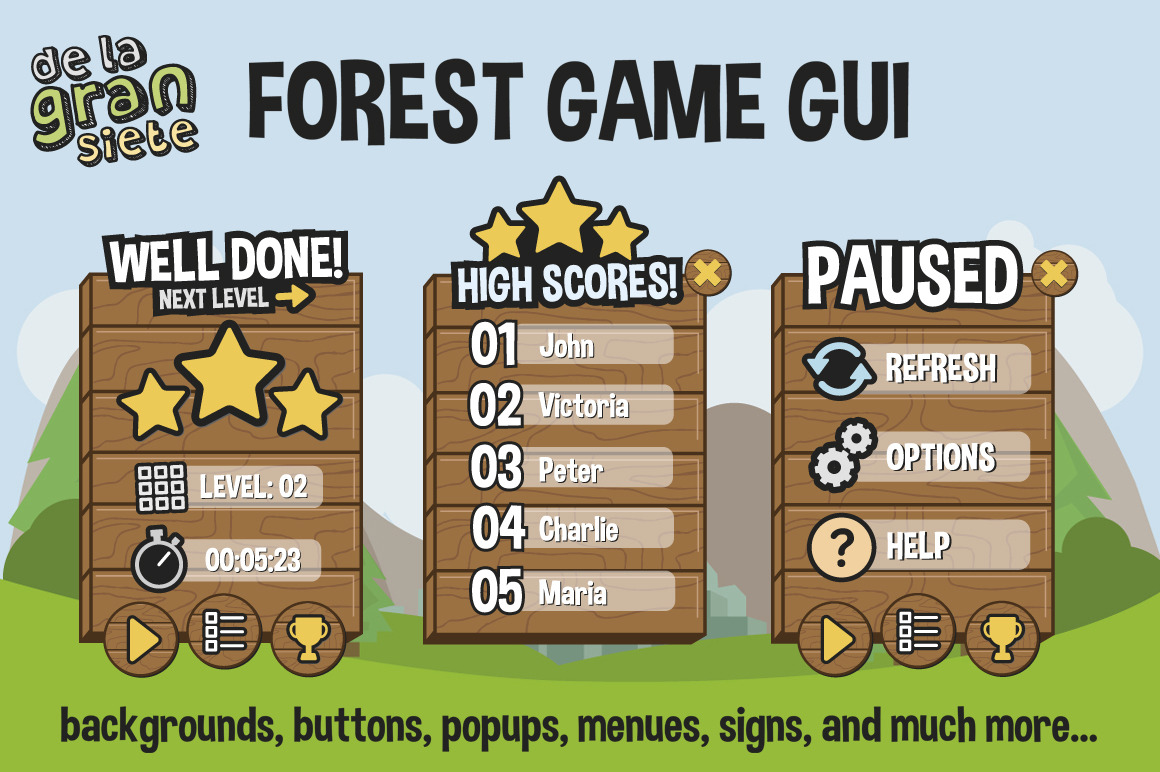 Forest Game GUI Vectors, an Animal Illustration by DeLaGranSiete
