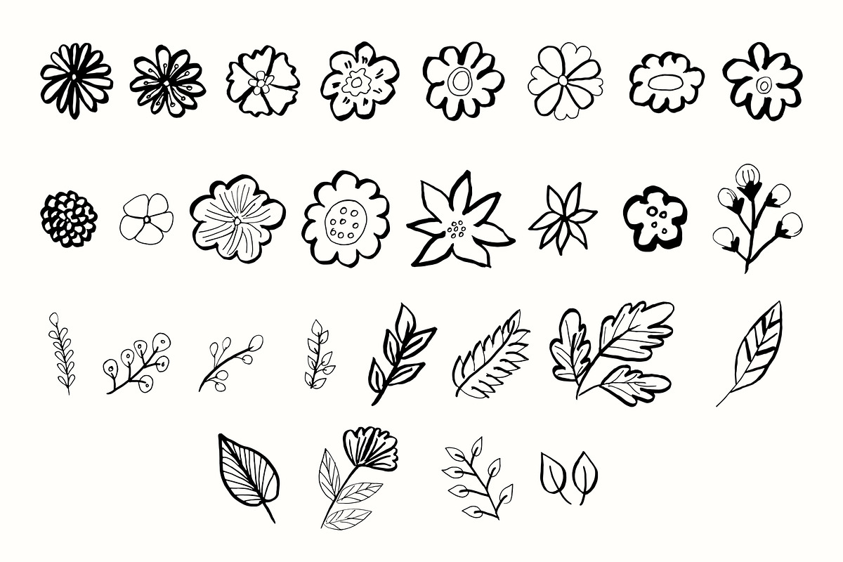 35+ Handdrawn Doodle Flowers Clipart, a Decorative Illustration by ...