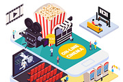 Isometric cinema composition, a Decorative Illustration by Macrovector
