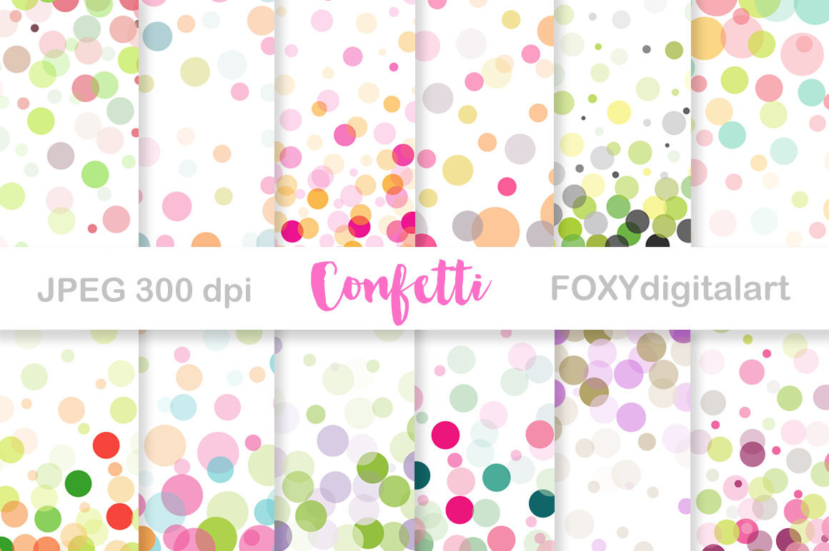 Confetti Digital Paper Set Scrapbook, a Pattern Graphic by FOXYdigitalart