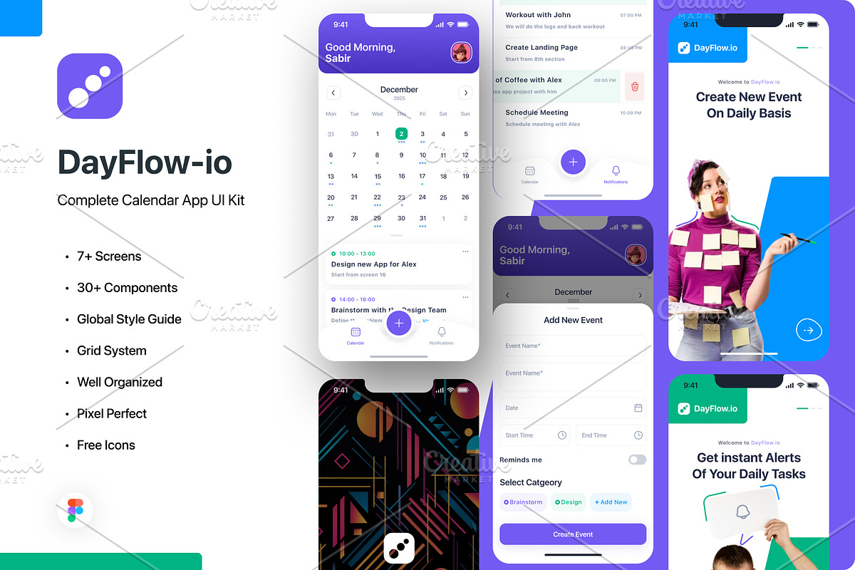 DayFlow - Calendar App UI Kit Design, an UI Kit Template by DesignBox