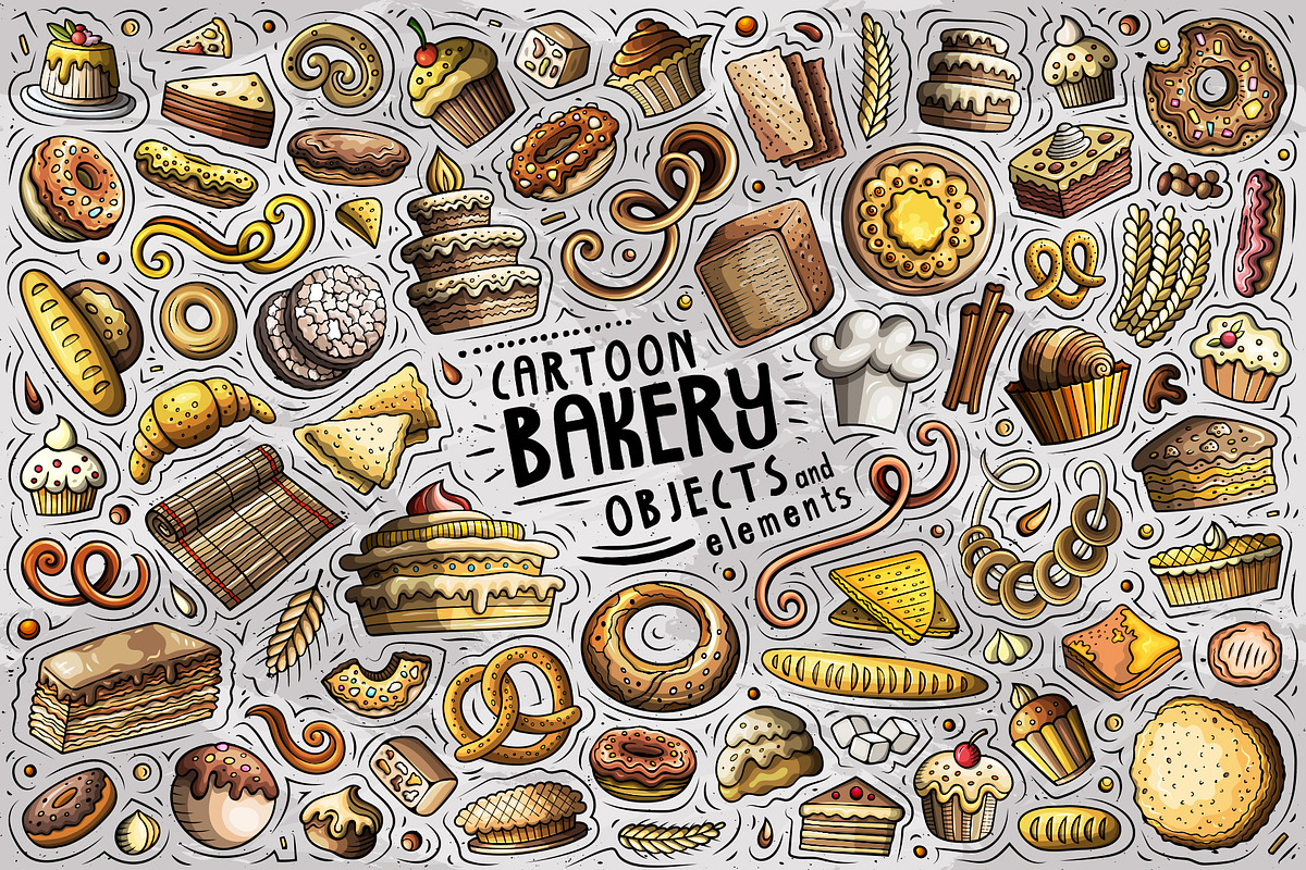 Bakery Products Cartoon Objects Set, a Food Illustration by BALABOLKA