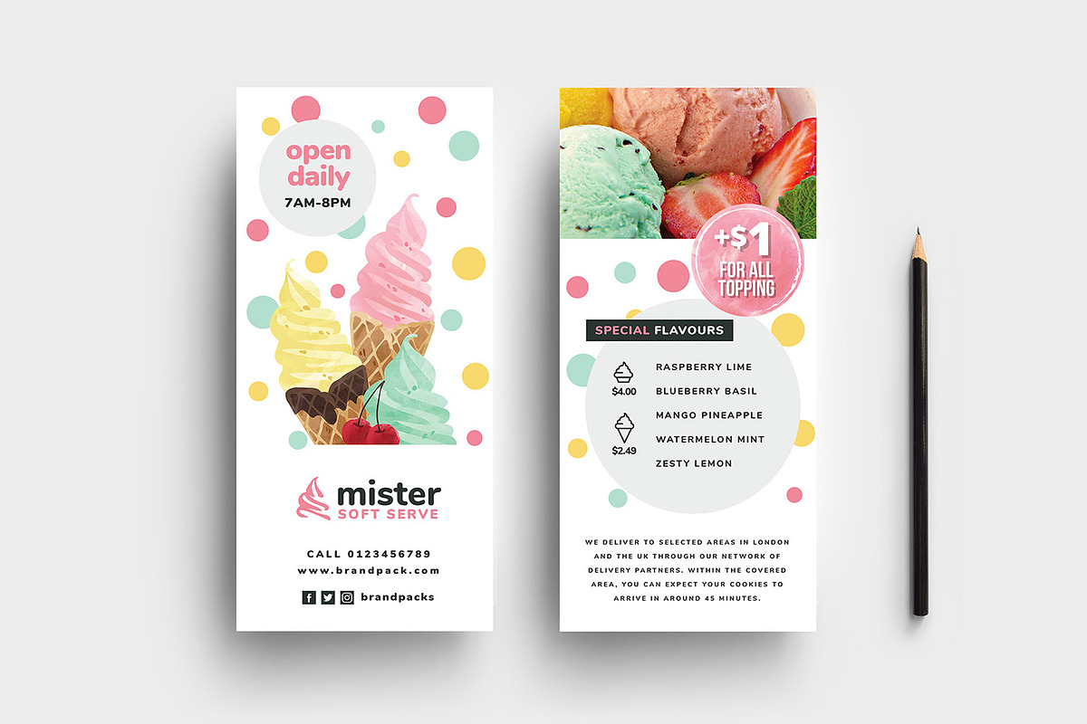 Ice Cream Shop DL Card Template, a Card Template by BrandPacks
