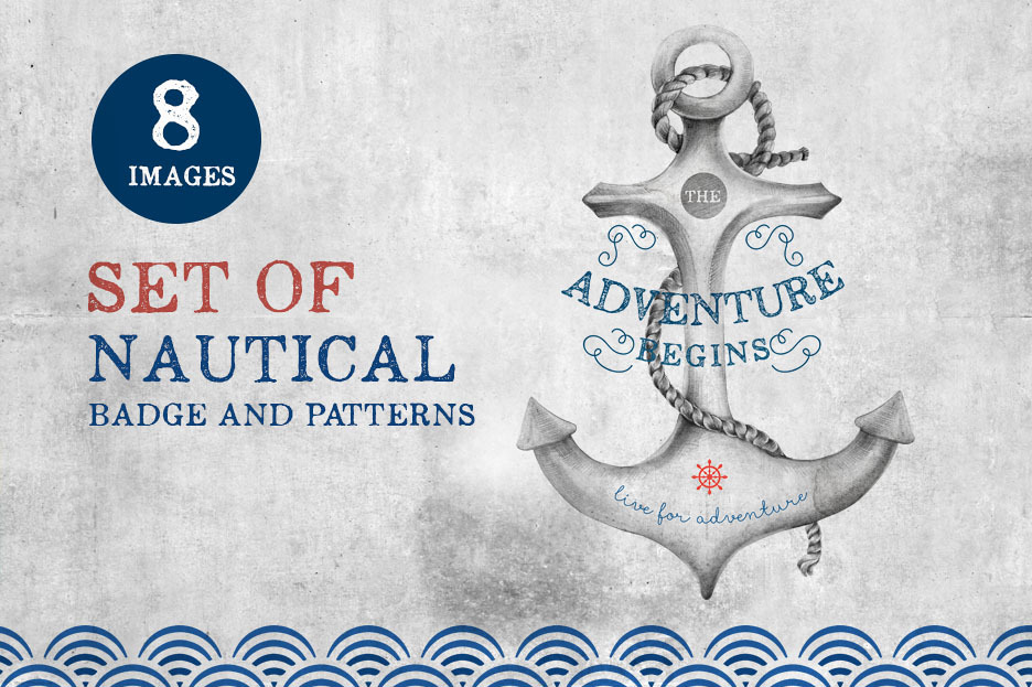 Set of nautical badge and patterns | Illustrations ~ Creative Market
