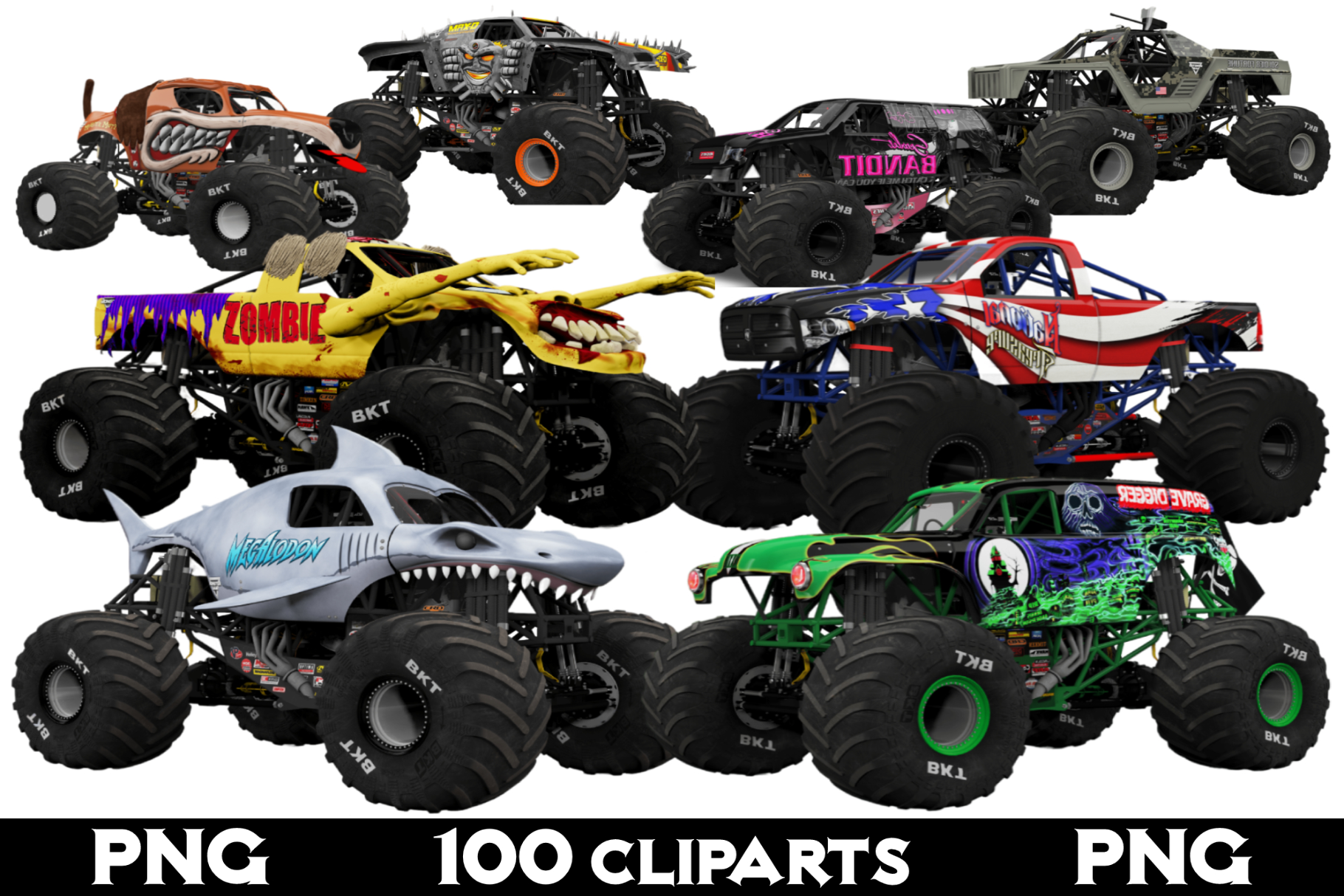 MONSTER TRUCK CLIPARTS | Creative Market
