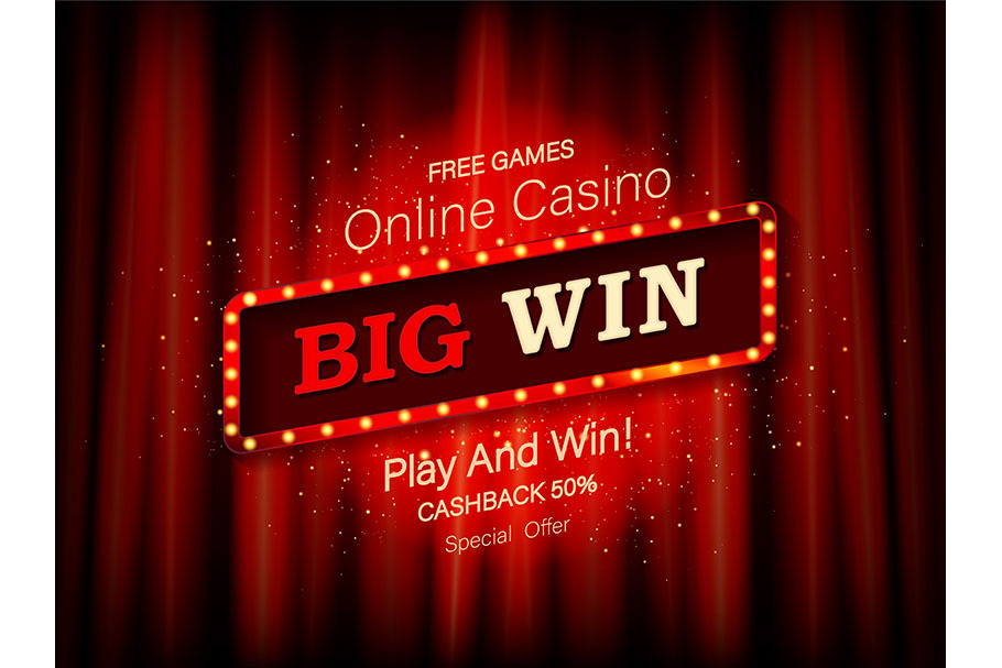 Big Win Neon Banners+Red curtain, a Background Graphic by Aromeo