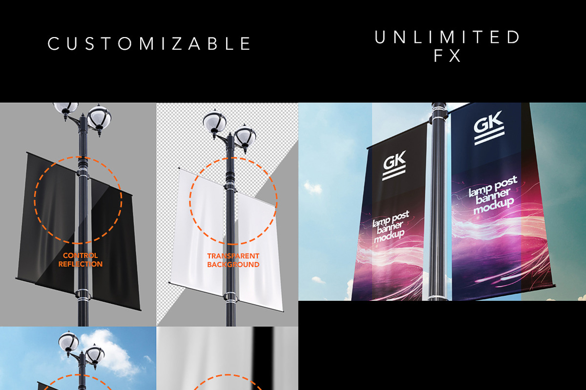 Lamp Post Banner Mock-up, an Advertising Mockup by GK Creative