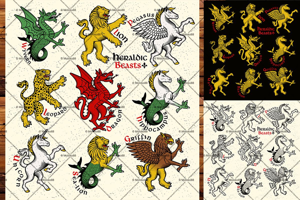 Heraldic Beasts, an Animal Illustration by Moloko88