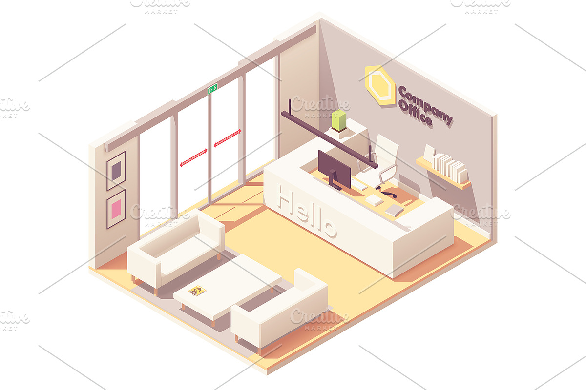 Vector isometric office interiors, a Work Illustration by tele52