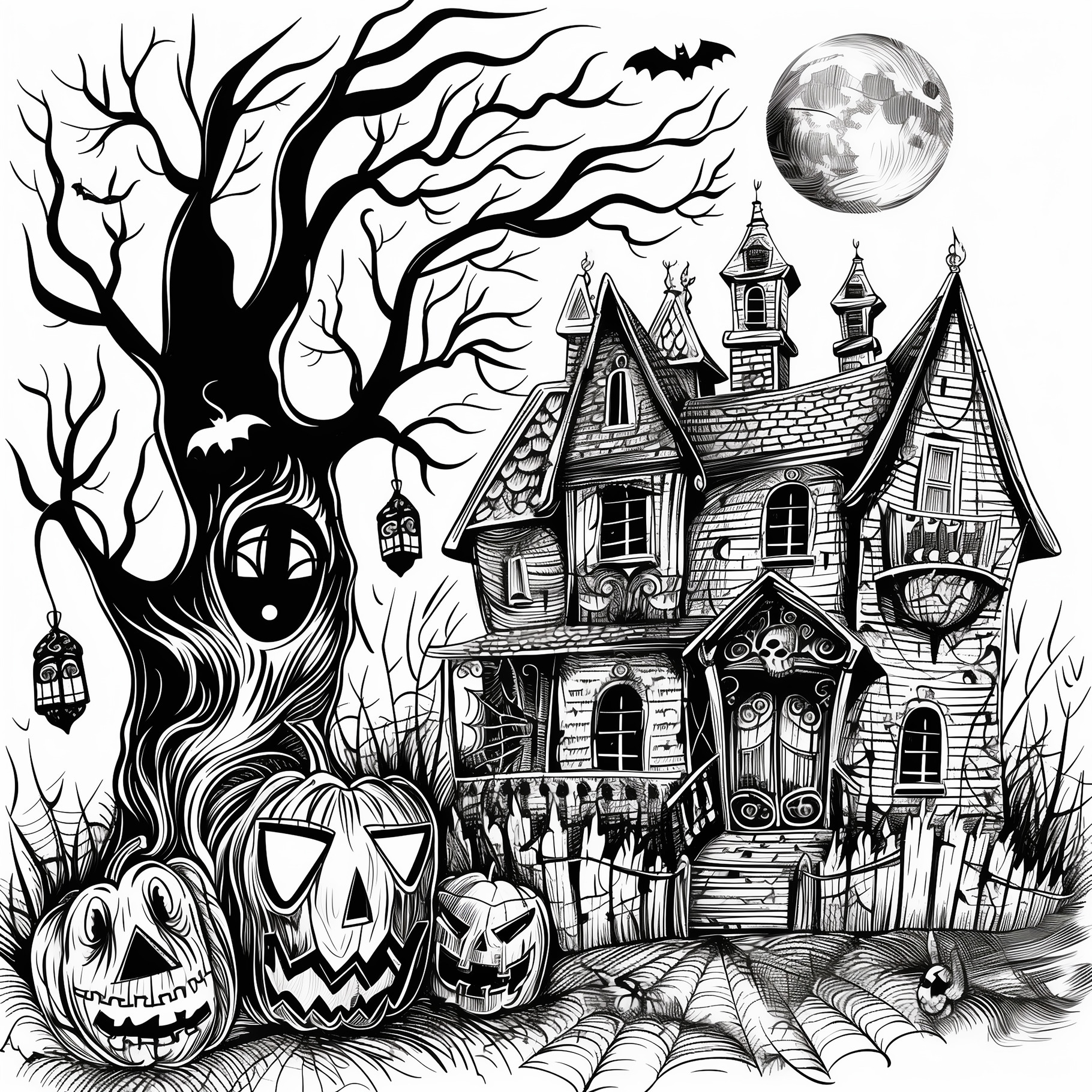 Black-and-white Halloween coloring, an Abstract Photo by Imaginarium