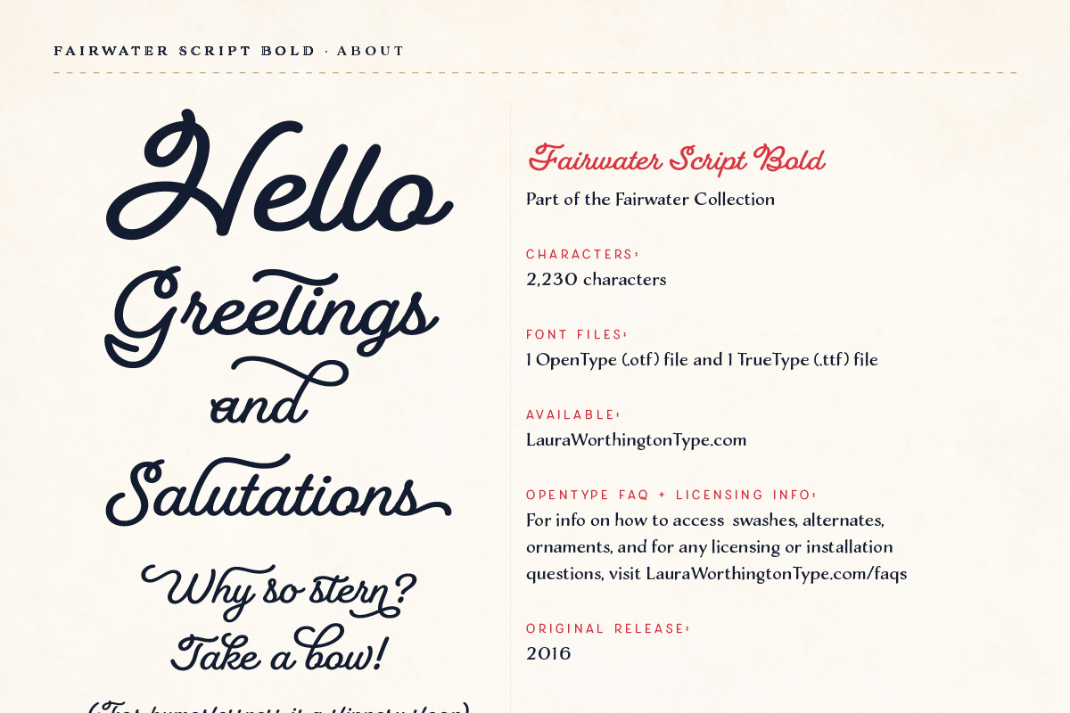 Fairwater Script Bold, a Script Font by Laura Worthington