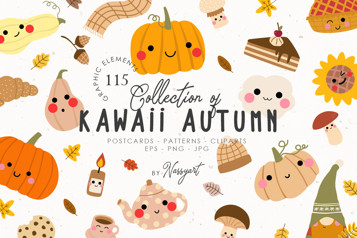 Autumn Kawaii Cozy Fall Set, an Animal Illustration by NassyArt