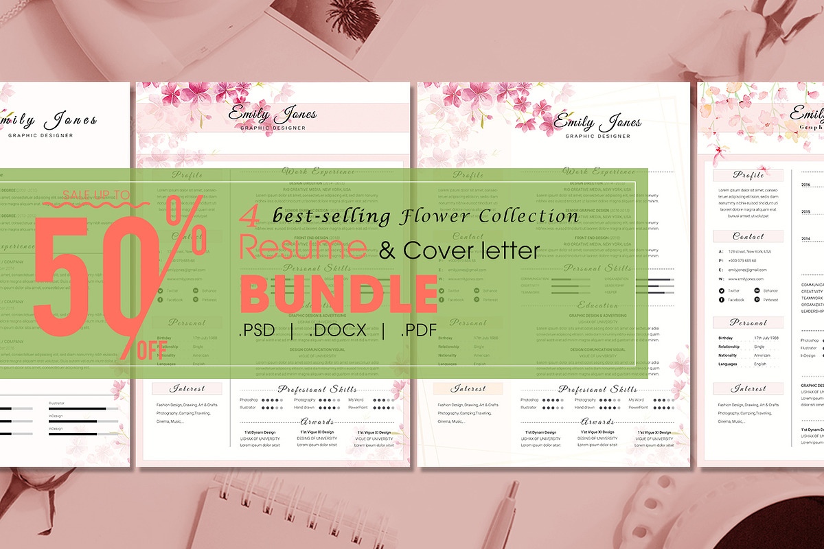 Resume CV Bundle Flower Collection, a Resume Template by Showy68 Template