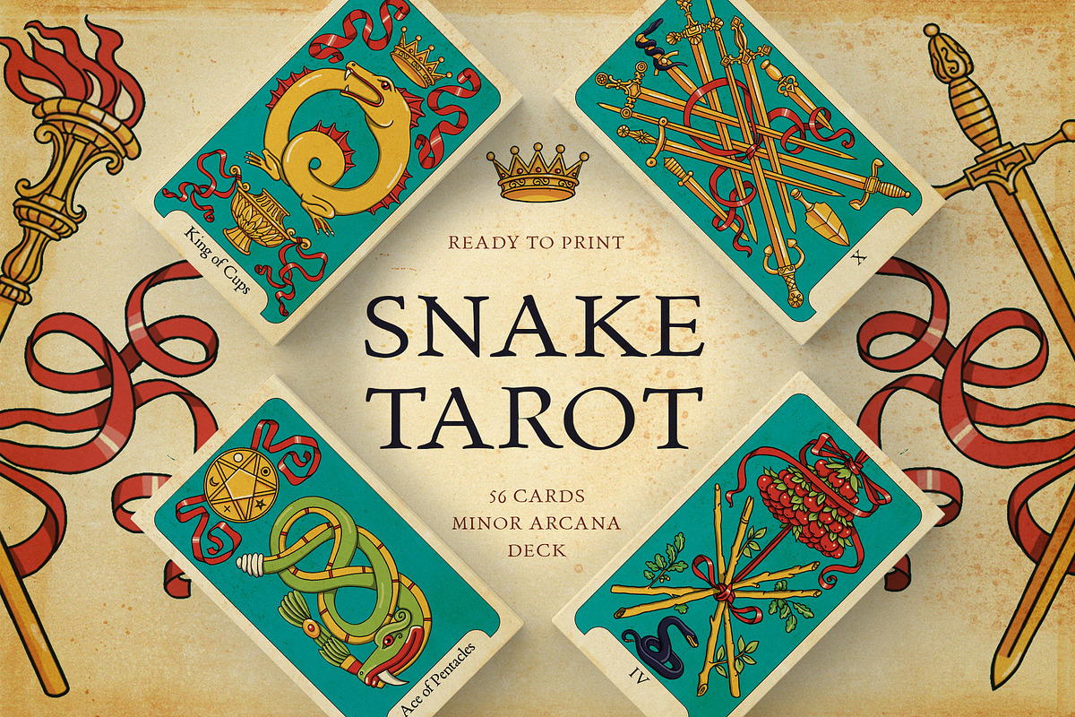 Snake Tarot Minor Arcana Deck, a Decorative Illustration by Olga Begak ...