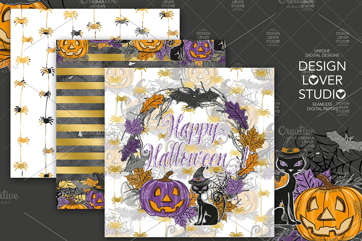 Happy Halloween digital paper pack, a Pattern Graphic by designloverstudio