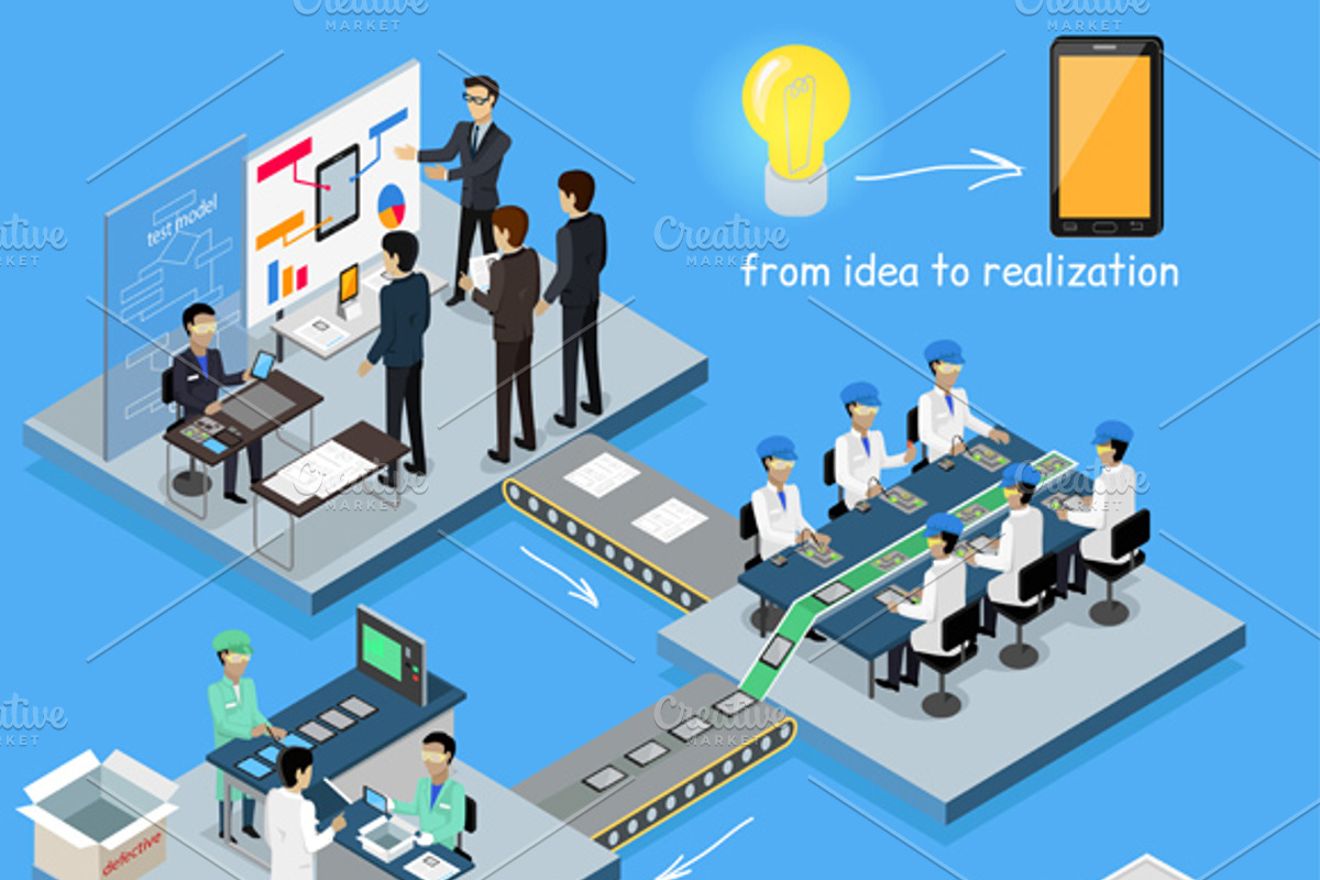 Smartphone Production Process, a Technology Illustration by robuart