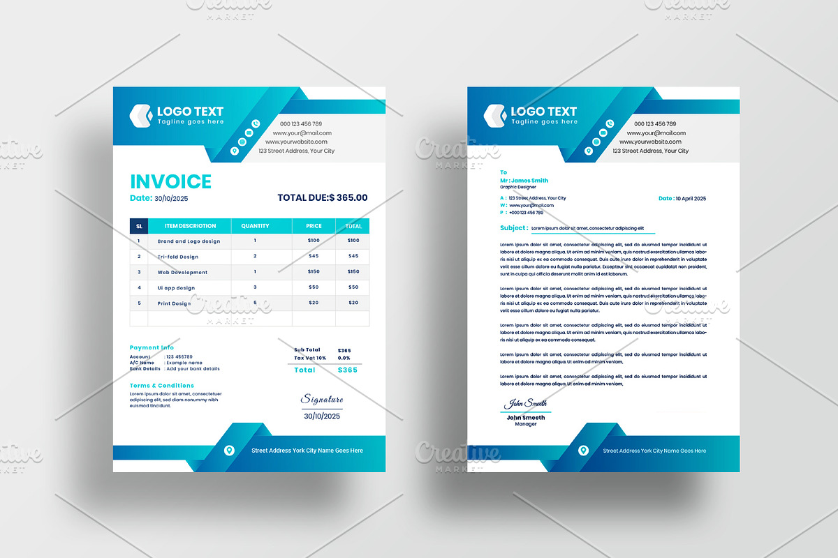 Invoice & Letterhead Template Design, a Stationery Template by Mk_Studio