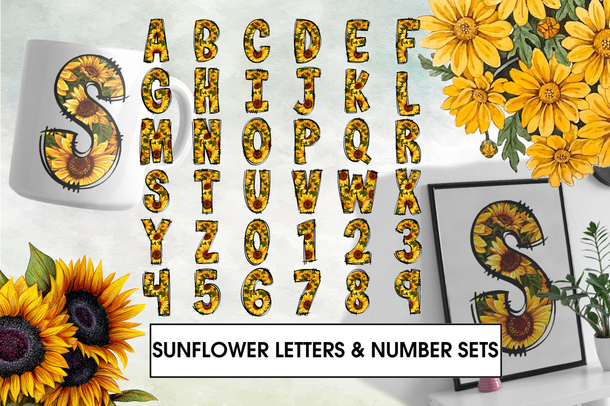 Sunflower Alphabet And Numbers png
