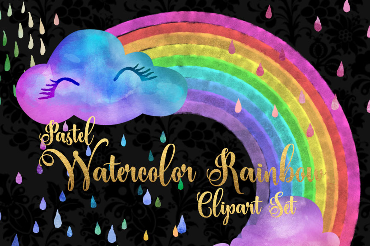 Pastel Watercolor Rainbows Clipart, an Illustration by Digital Curio