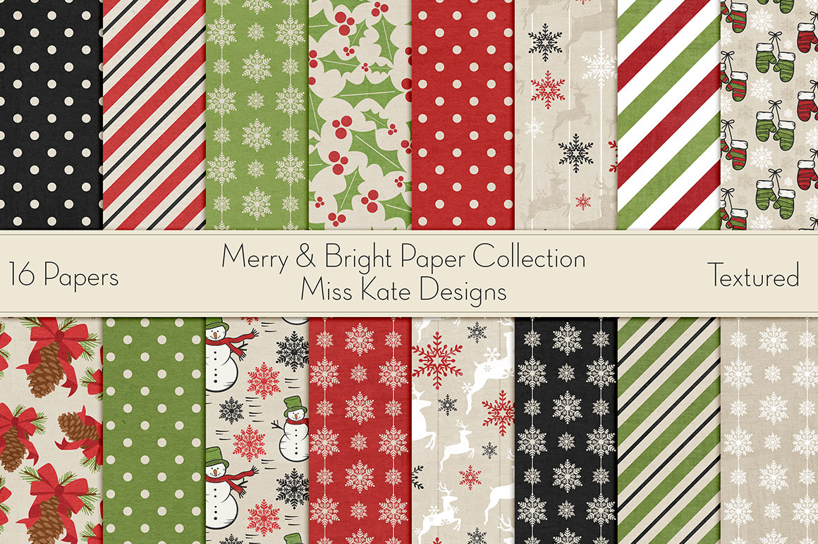 Merry & Bright Digital Paper Pack, a Graphic by Miss Kate