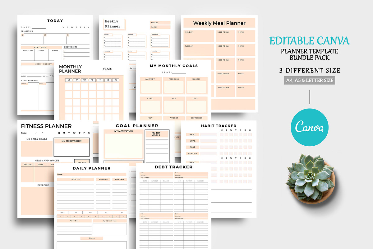 Editable Canva Planner Templates, a Stationery Template by Ultimate ...