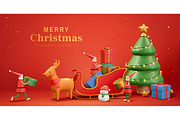 3D Christmas and New Year banner | Decorative Illustrations ~ Creative ...