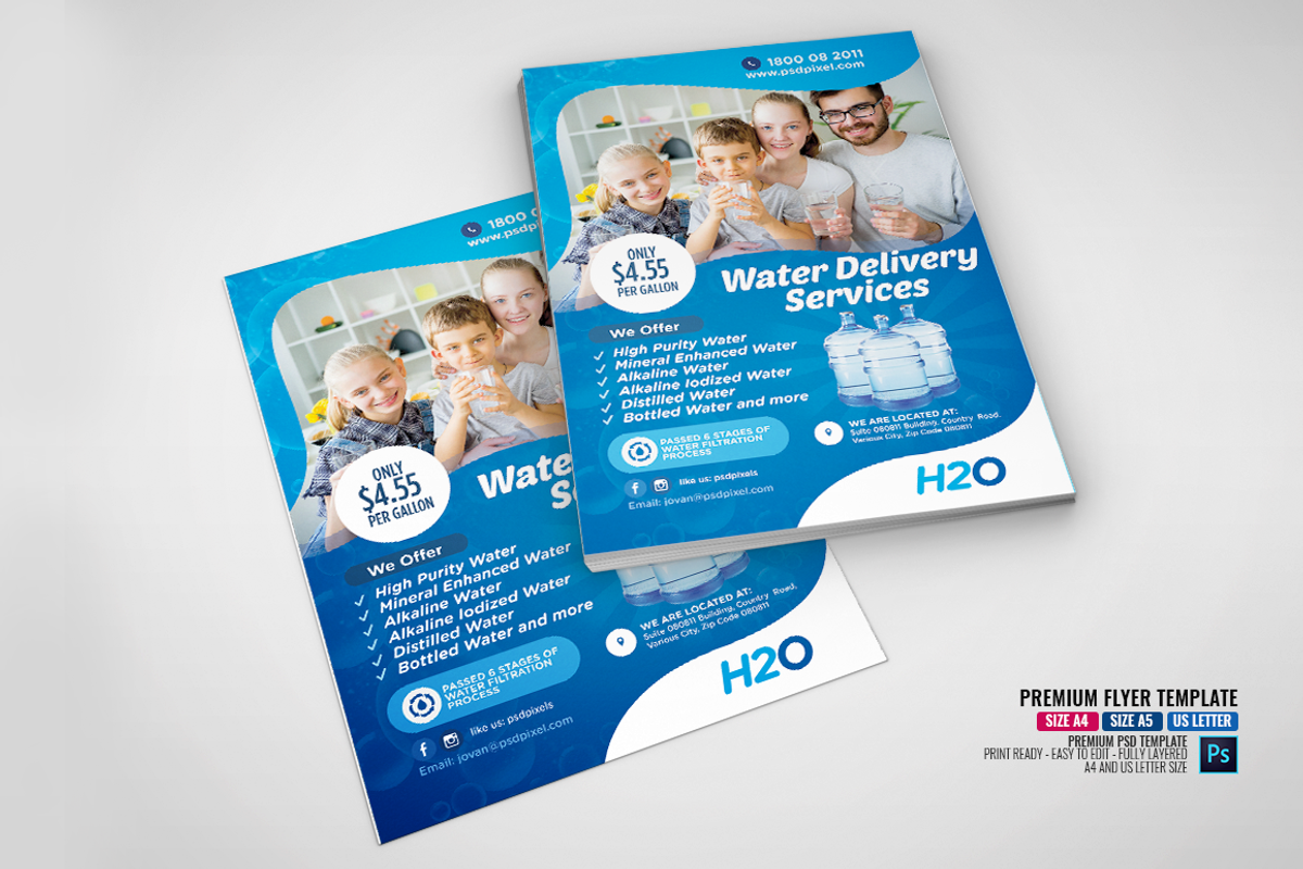 Drinking Water Delivery Flyer, a Flyer Template by PSDPixel