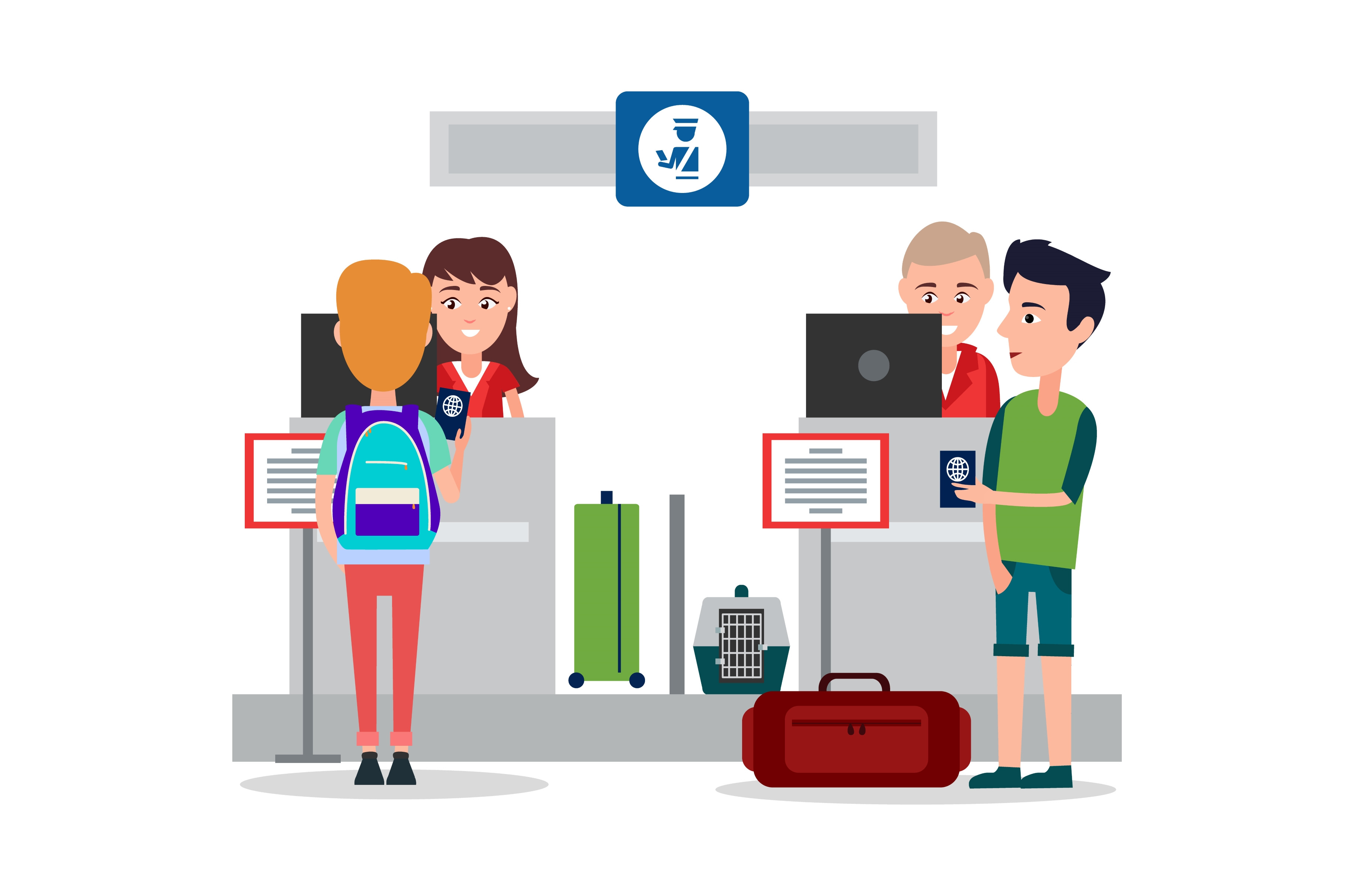 Passport Control in Airport Vector, a Person Illustration by robuart