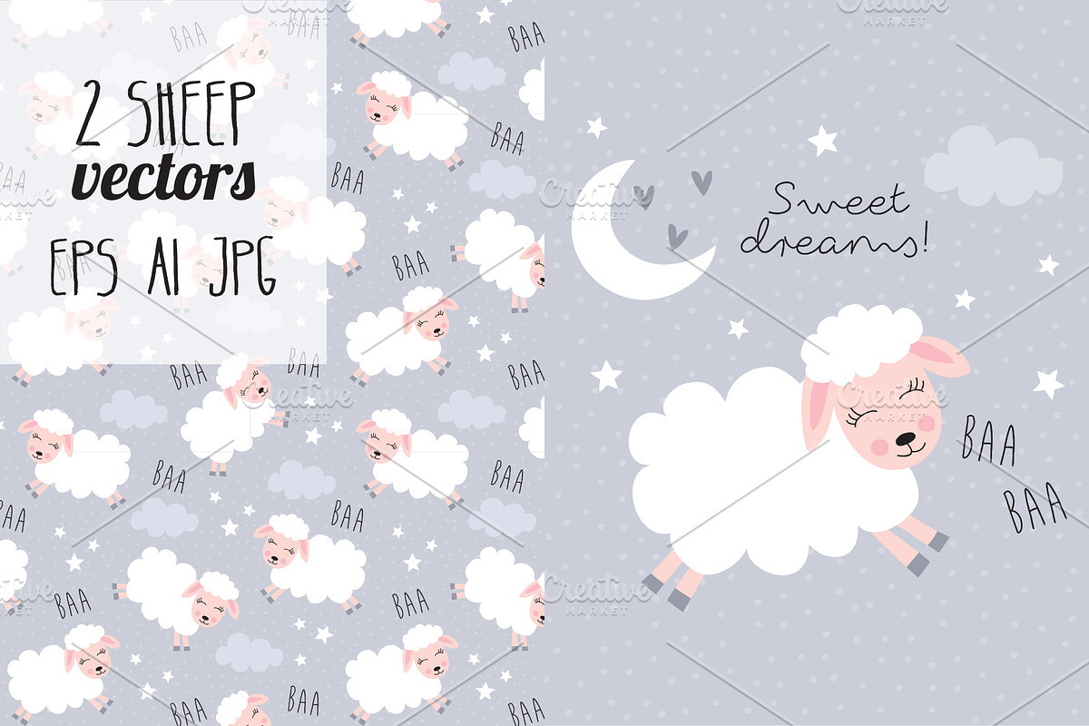 2 sheep vectors, an Animal Illustration by Larienn graphic design