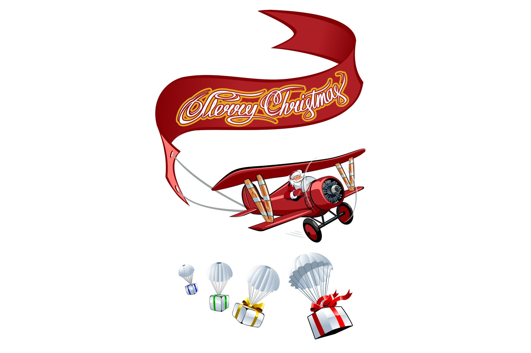 Cartoon retro Christmas airplane, a Card Template by Mechanik