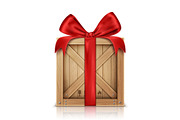 Wooden box with silk red ribbon bow, an Object Graphic by art PVP - market